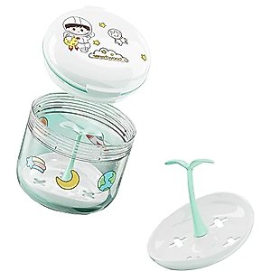 DIY pattern Denture Cup, Definitely No-Leak Denture Bath Box, Denture Case with Strainer & Mirror,Completely Clean Care for Retainer case, With braces removal tool（white）…