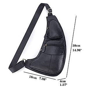 KPYWZER Leather Sling Backpack for Men Women Sling Bag Chest Crossbody Shoulder Outdoor Travel Camping Tactical Casual Daypack Black