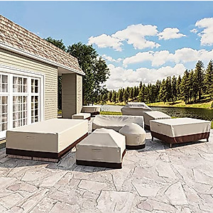 Tuyeho Patio Double Wide Chaise Lounge Chair Cover, 900D Heavy Duty Outdoor Furniture Cover, Waterproof & UV Resistant for Your Lounger Seat - (Beige & Brown) - 86 x 36 x 32 Inch