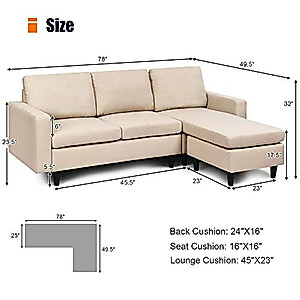 k/a Convertible Sectional Sofa Convertible Sectional Sofa Couch Fabric L-Shaped Couch w/Reversible Chaise (D)