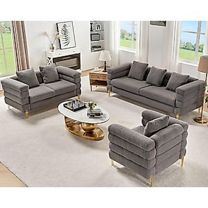 AMERLIFE Oversized Sofa - 85 inch Sofa Couch, 3 Seater Comfy Bouclé Deep Seat Sofa for Living Room - Grey