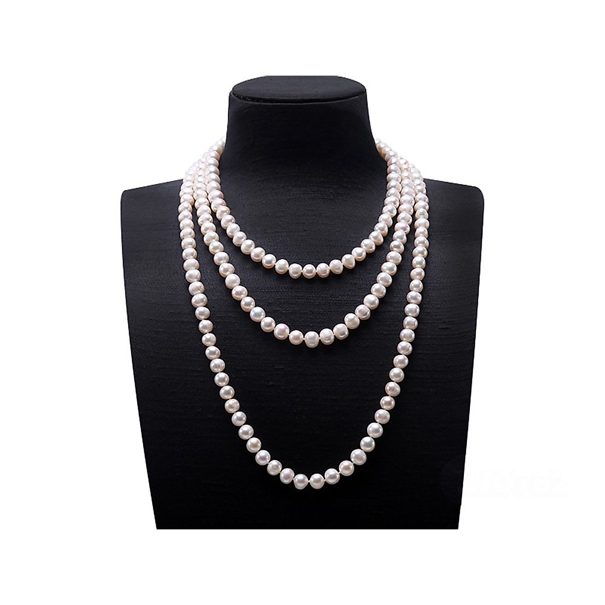 JYX Pearl Long Strand Necklace Natural White 8mm Flat Round Freshwater Cultured Pearl Necklace Endless Sweater Necklace 64"