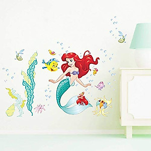 Esmee Marine Mermaid Girl's Bedroom Wall Decals Stickers Wall Stickers Peel and Stick Removable Wall Stickers for Kids Nursery Bedroom Lovely Bathroom Living Room