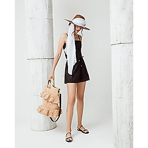 SENSI STUDIO, Ruffle Tall Bag, OS, Beige Straw / Black Leather