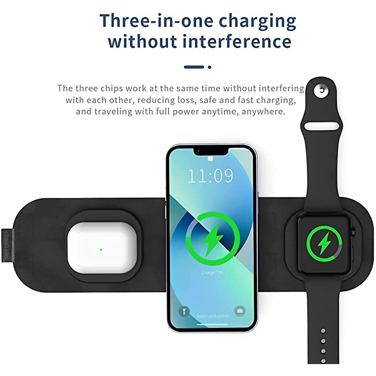 Kocybt 3 in 1 Magnetic Wireless Charger,Foldable Wireless Charger Pad Compatible for 13/13 Pro/13 Pro Max/13 Mini, 12/12 Pro/12 Pro Max/12 Mini, iWatch,AirPods 3/2/Pro,(Adapter Not Included) (Black)