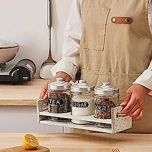 15.5 oz Set of 3 Condiment Pots Food/Seasoning/Spice Storage/Jar/Containers with Label and Aluminum Lid with Wooden Rack/Shelf/Tray/Holder for Kitchen or Coffee Bar, Suitable for Storing Salt, Sugar, Tea etc