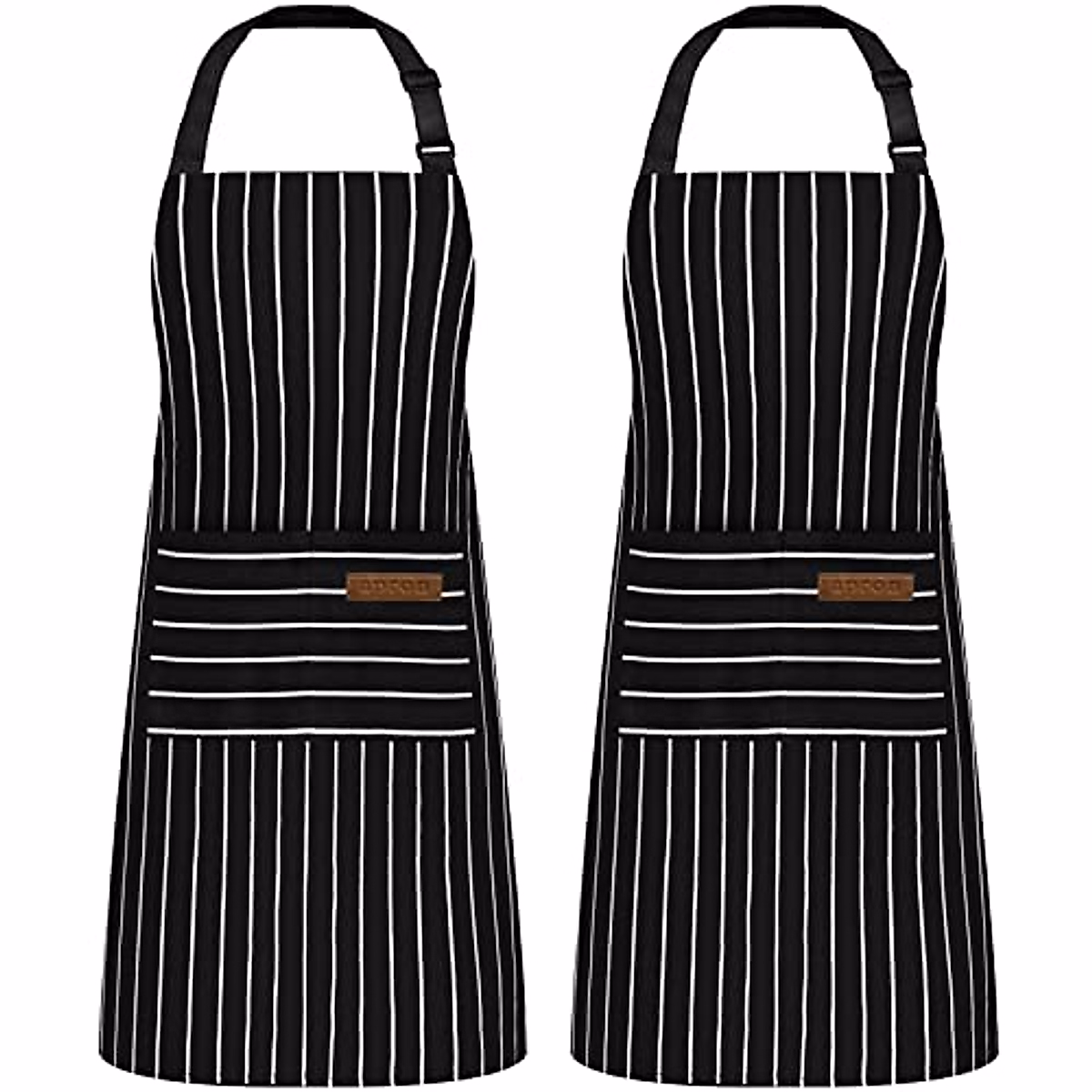 Riqiaqia 2 Pack Kitchen Cooking Aprons, Soft Cotton Apron with 2 Pockets for Women Men Chef (Black Stripes,2)