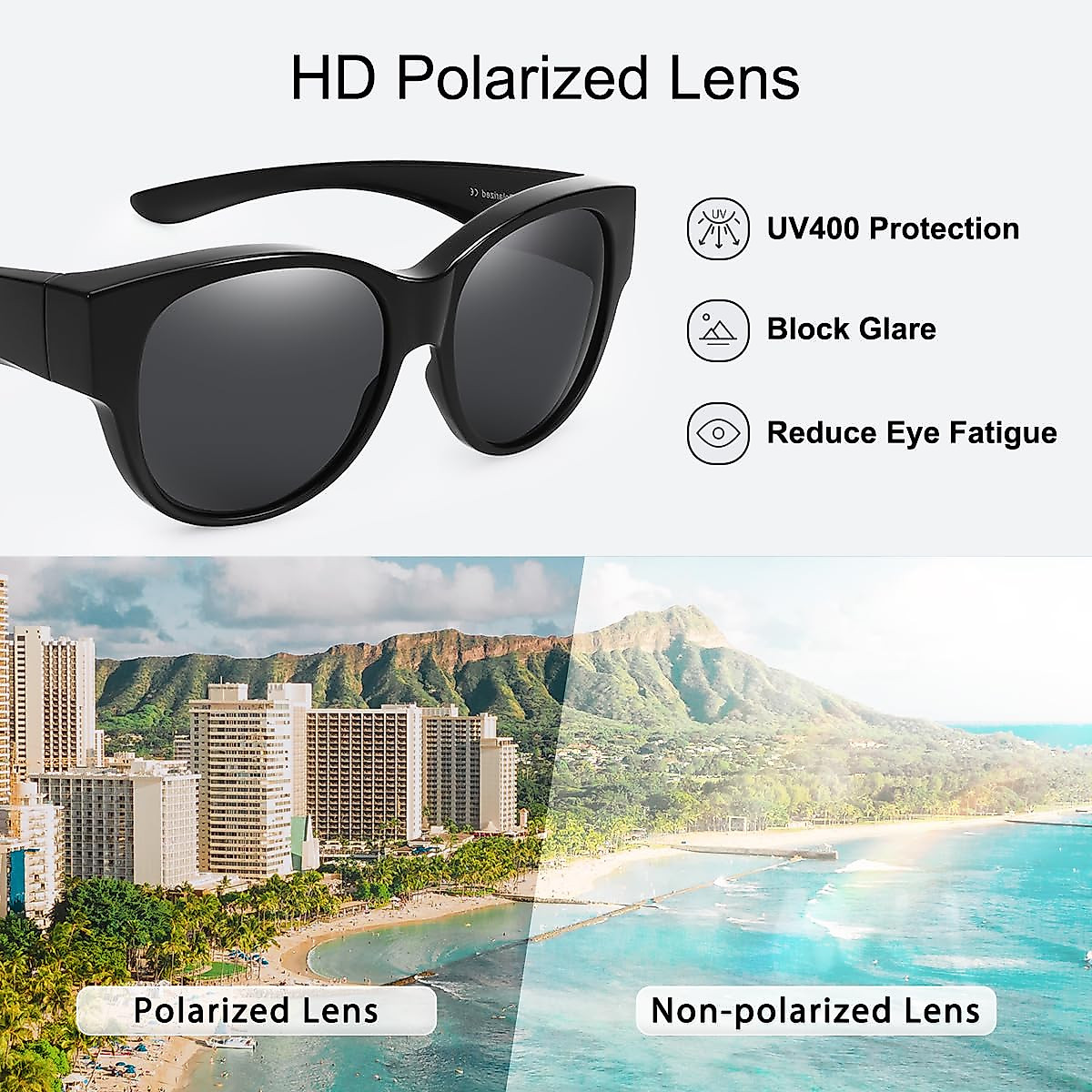 Br’Guras Oversized Polarized Fit over Sunglasses Over Glasses for Men and Women (Black, Black)