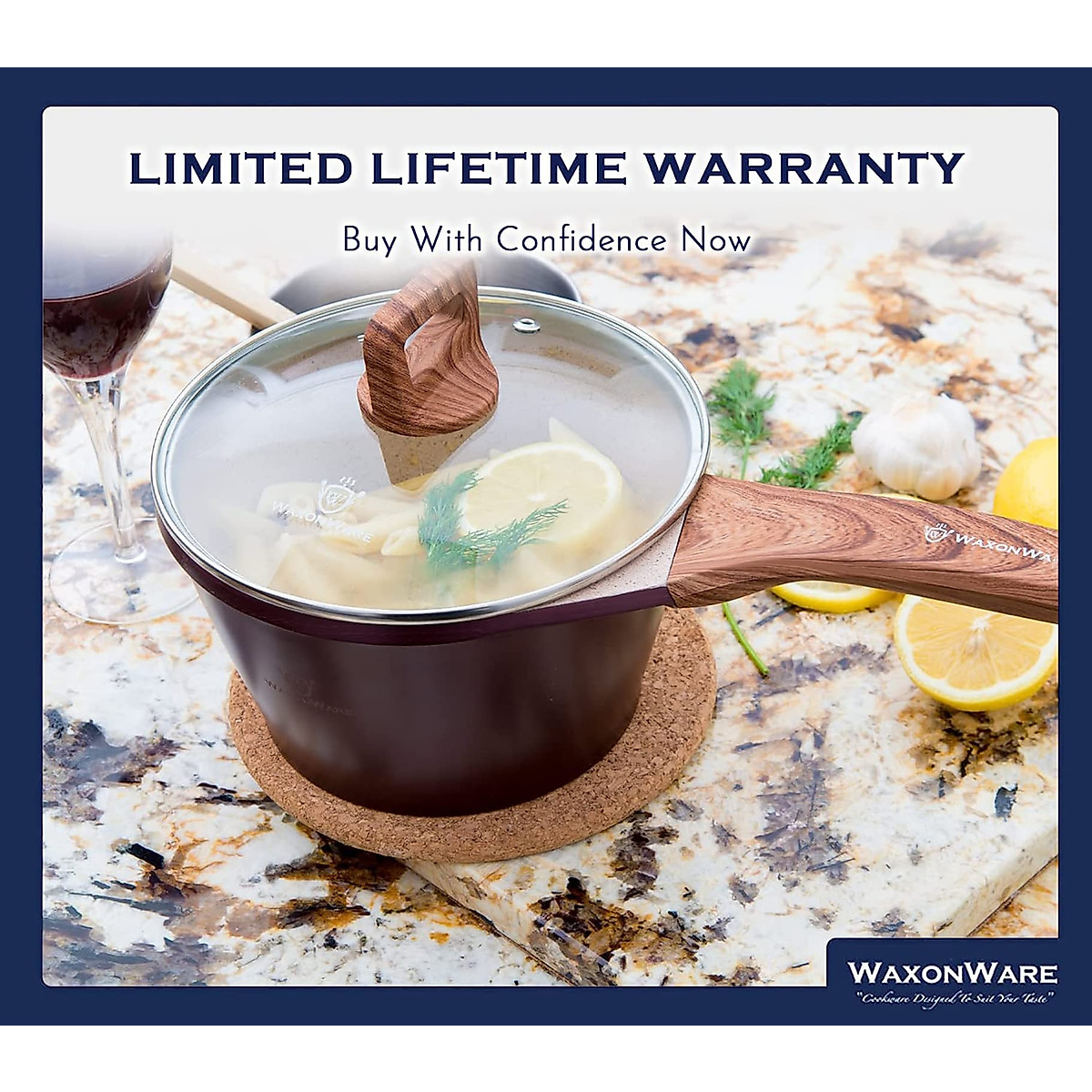 WaxonWare Non Stick Saucepan & Wok Pot, Induction Compatible & Marbellous Coating (A 100% PFOA Free Coating Made In Germany) - For Sauces, Soups, Pasta & Rice (2.2 Quart Saucepan)