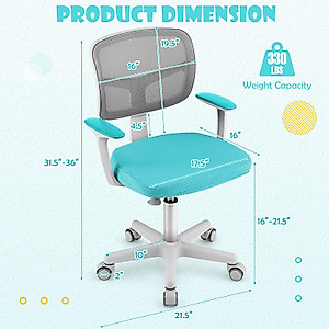 POWERSTONE Kids Desk Chair, Adjustable Mesh Computer Chair with Armrest, Soft Cushion and Mid Back Swivel Office Chair for Teens Students (Green)