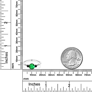 Gem Stone King 10K White Gold Green Nano Emerald Black Diamond and White Diamond Accent 3-Stone Engagement Ring For Women (0.95 Cttw, Round 6MM, Gemstone May Birthstone, Size 6)