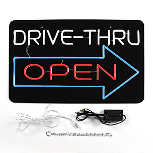 Large Drive Thru Open Neon Signs 23.2 * 15 Inch(Red+Blue+White) + Large Flower Shop Neon Signs 22.4 * 7.9 Inch(Red + Green + White)