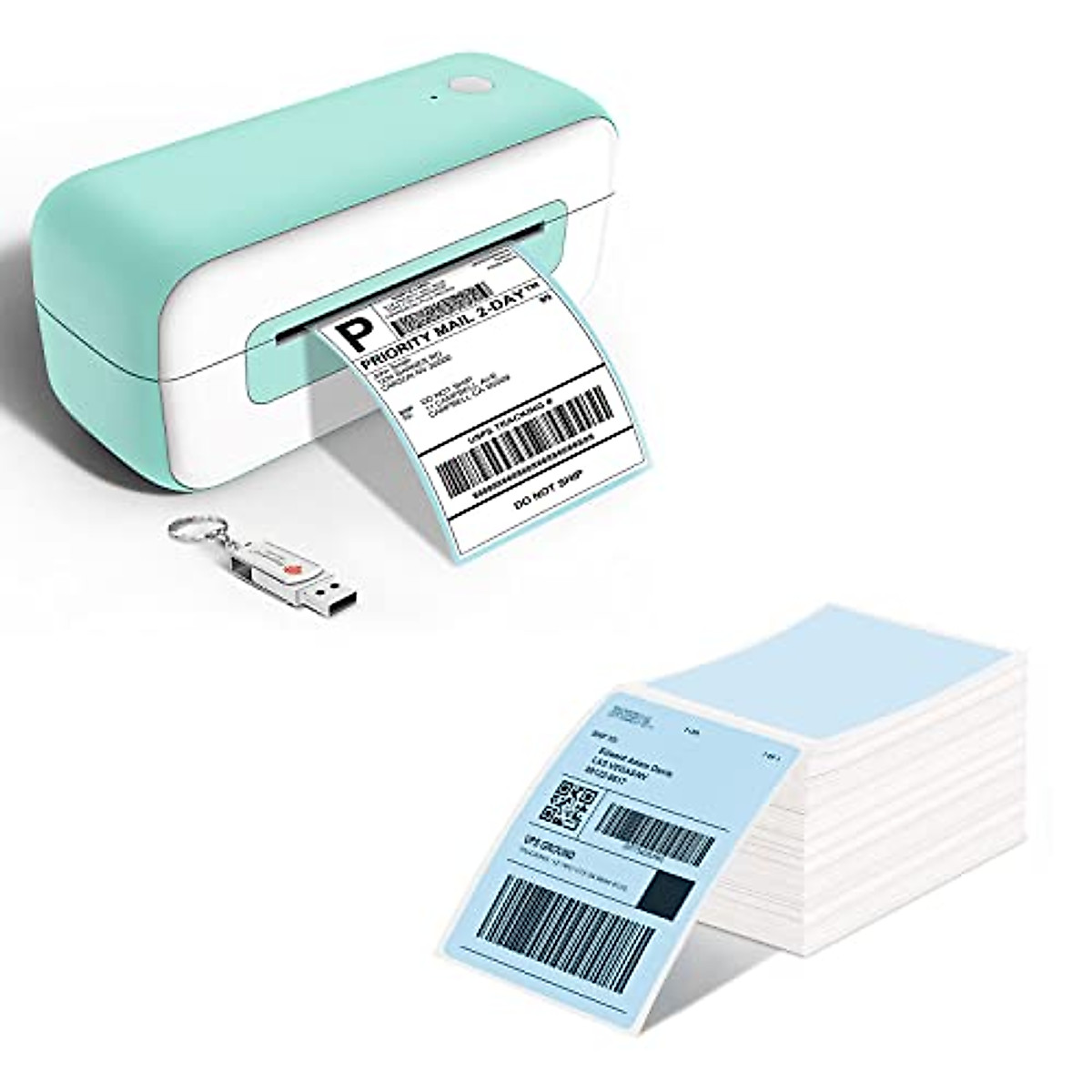 Label Printer with Thermal Shipping Blue Label - 4" x 6", 500 Sheets