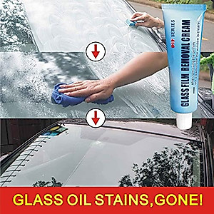 DIZHIGE New Car Glass Oil Film Cleaner, Car Glass Oil Film Remover, Glass Oil Film Removing Paste, Car Windshield Oil Film Cleaner, Glass Stripper Water Spot Remover with Sponge, 20g (1PCS)