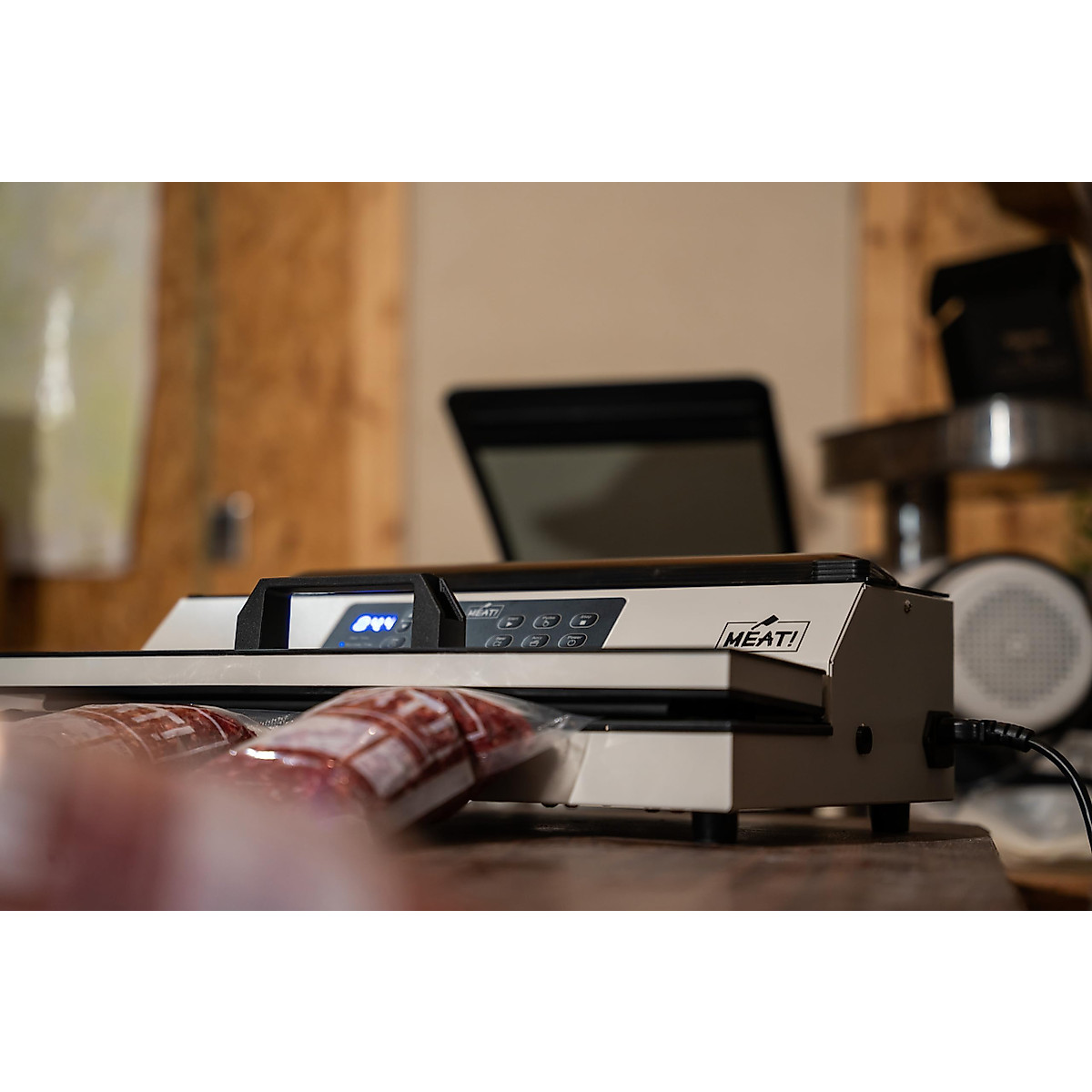 MEAT! 16 Inch External Vacuum Sealer with a 16 Inch Sealing Strip, Bag Roll Storage, Bag Cutter, and LCD Display for Preserving Meat and Vegetables