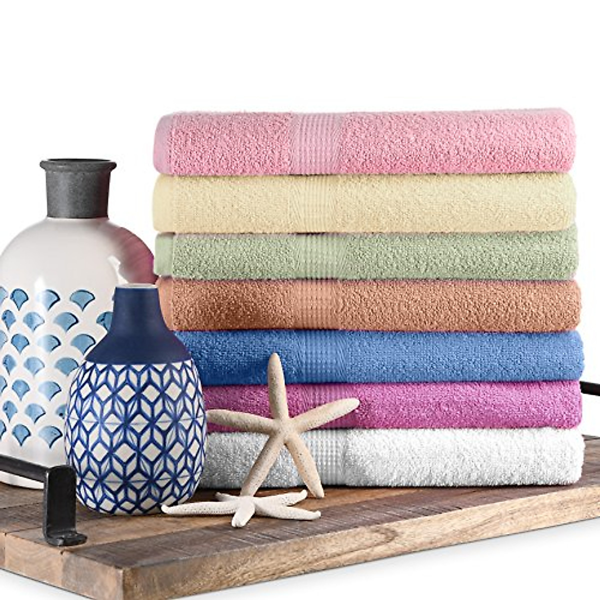 CrystalTowels Bath Towel Set Pack of 7 (27 x 52 Inches) 100% Cotton, Ultra Soft Highly Absorbent Bath Towel, Lightweight and Quick Drying Towels, Multi Colors Brights.