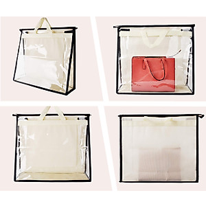 Vercord Clear PVC Handbag Dust-Free Cover Moistureproof Purse Storage Bag Organizer with Handle Zipper Space-Save Holder for Closet Beige XL