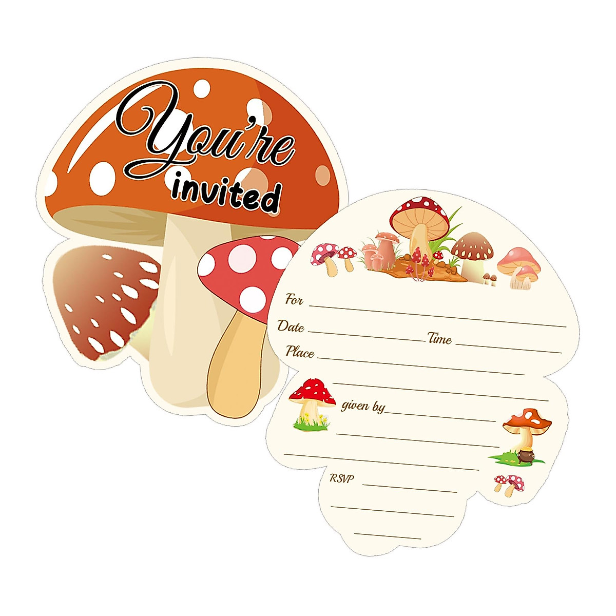 Wild Mushrooms Invitations With Envelopes 5x7 Inch Fill-in Party Invitation Cards，You Are Invited Cards for Wedding, Bridal Shower, Holiday Party，Set of 15