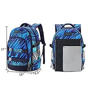 mibasies Kids Backpack for Girls and Boys, Elementary Student Bookbag Middle School Bags(Blue Print)