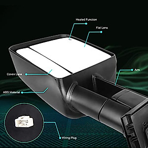 SCITOO fit for Toyota Towing Mirrors Black Rear View Mirrors fit 2007-2016 for Toyota for Tundra Truck with Larger Glass Power Control, Heated Turn Signal Manual Extending and Folding