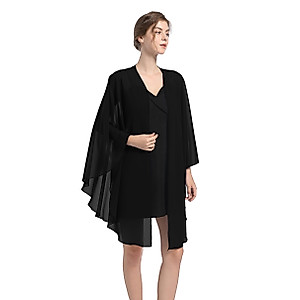 Baoqiya Chiffon Shawls and Wraps Wedding Party Shawl Scarf for Women Bridal Evening Dress on Special Occasion Dresses (Black)