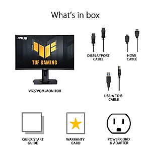 ASUS 27” 1080P TUF Gaming Curved HDR Monitor (VG27VQM) - Full HD, 240Hz, 1ms, Height Adjustable, Black