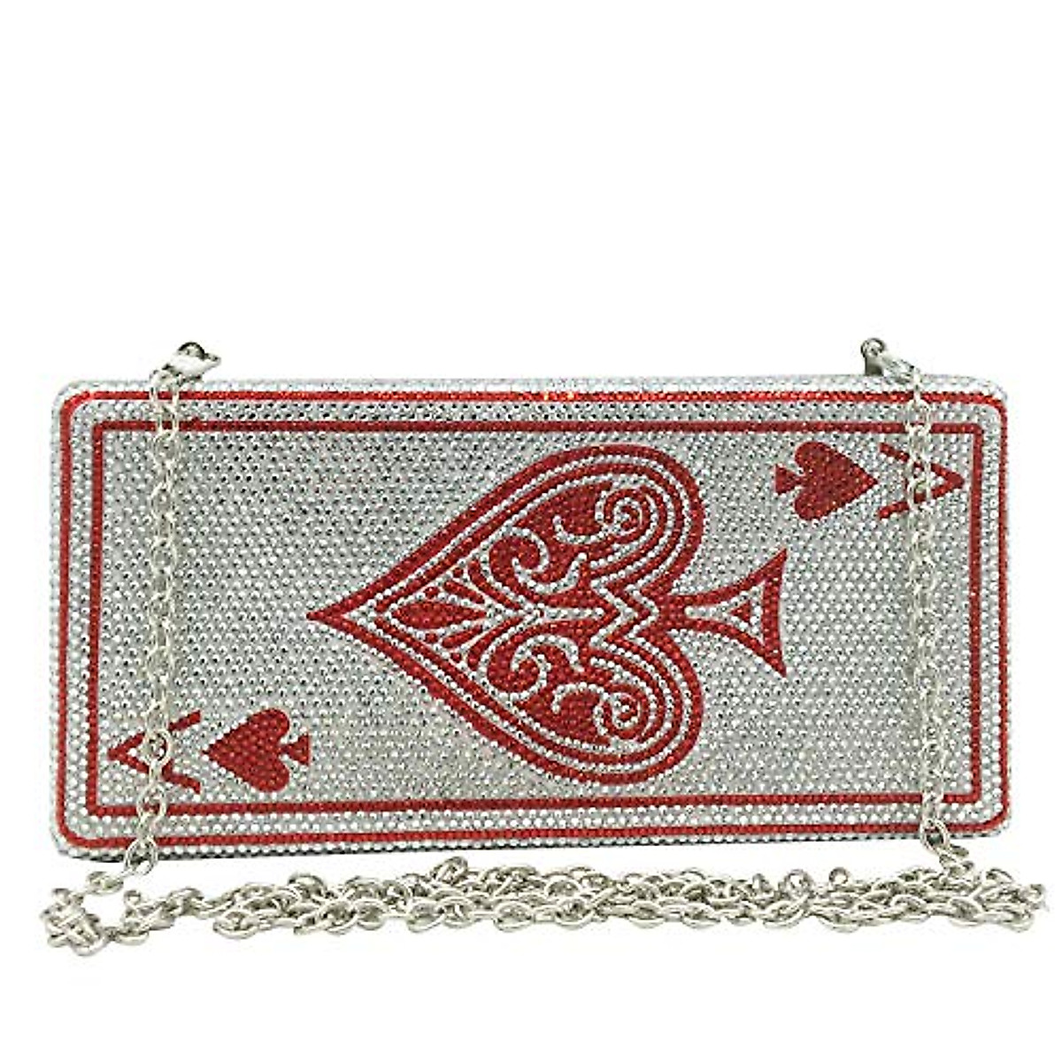 Novelty Poker Card Ace Of Hearts Evening Bags and Clutches for Women Crystal Clutch Bag Rhinestone Handbags Party Purse (Small, Heart A)