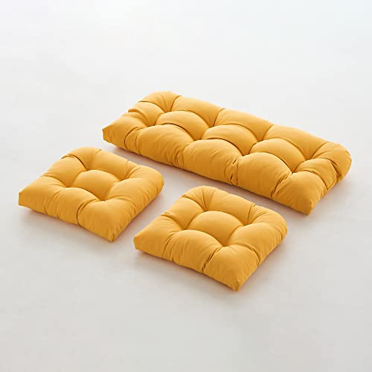 BLISSWALK Outdoor Chair Cushions,3 Piece Loveseat Outdoor Cushions Set,Tufted/Wicker Patio Cushion for Patio Furniture All Weather,Yellow