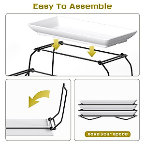 Bumusty 3-Tier Plastic Serving Tray Set, 11.5" Platters with 3 Collapsible Metal Stand Display for Cupcakes, Serving Food, Dessert, Fruit, Microwave-Safe, Black