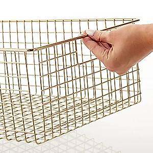 mDesign Metal Wire Bathroom Storage Basket Organizer with Handles - Organize Master/Guest Bathrooms, Linen, Hallway, or Entryway Closets, Bedroom, Laundry Room, Concerto Collection, 4 Pack, Soft Brass