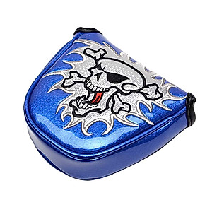 PLUSKER Skull Golf Heel Shafted Mallet Putter Cover Magnetic Closure Synthetic Leather Blue Golf Club Putters Headcover