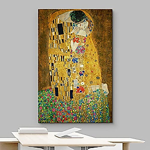 wall26 Canvas Print Wall Art The Kiss by Gustav Klimt People Historic Illustrations Fine Art Traditional Scenic Colorful Multicolor Ultra for Living Room, Bedroom, Office - 24"x36"