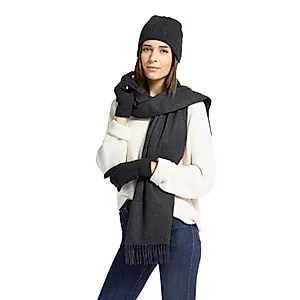 Fishers Finery Women's 100% Cashmere Hat Glove Scarf Set; Exquisite Box (Charcoal)