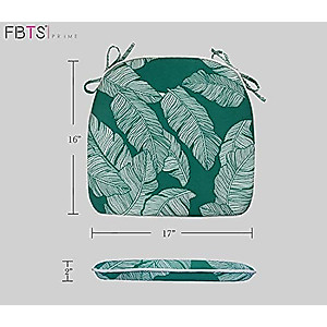 FBTS Prime Outdoor Chair Cushions Set of 4 Patio Seat Cushions with Ties 16x17 Inch Emerald Green Leaves U-Shape Chair Pads for Outdoor Patio Garden Home Office Furniture