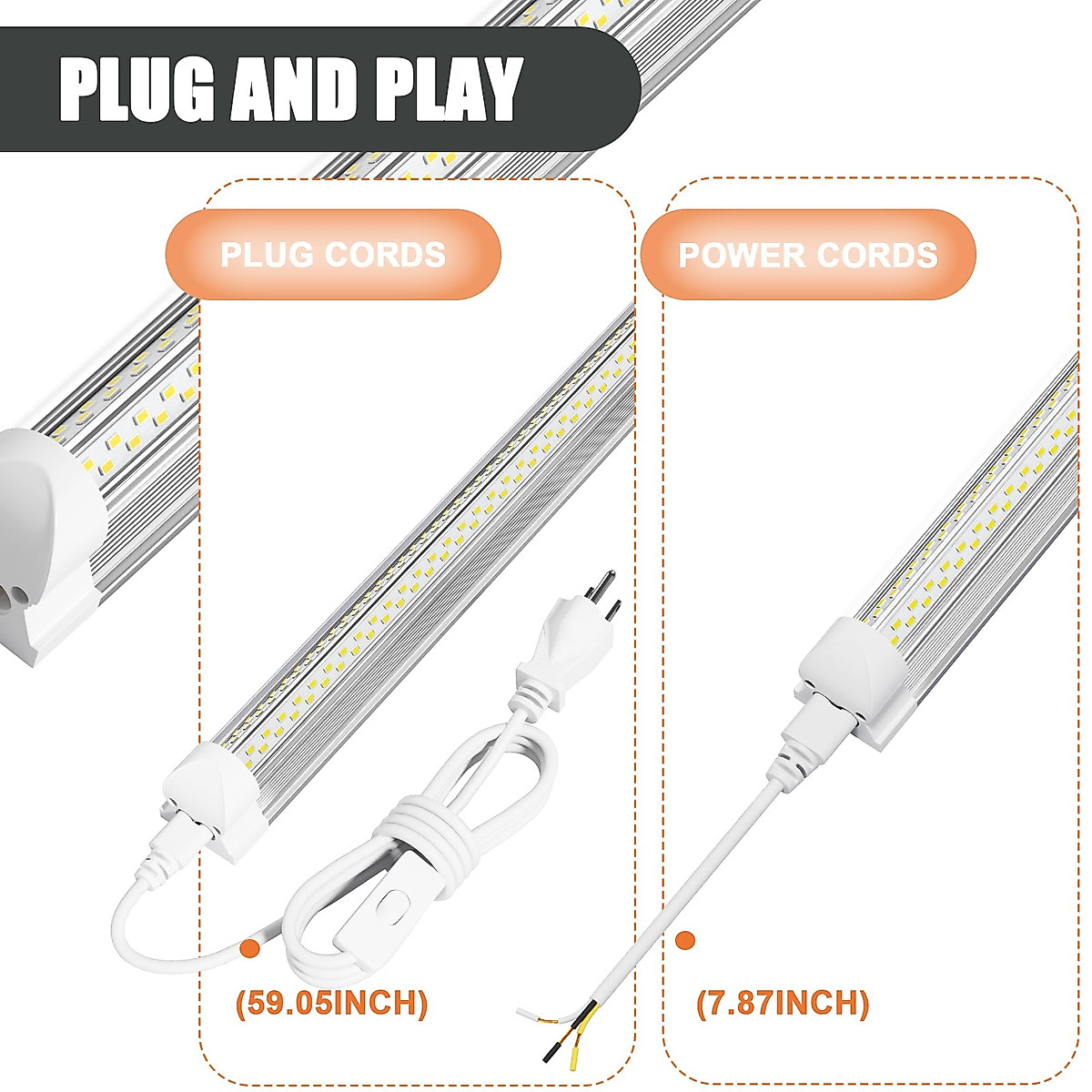 ONLYLUX 4ft led Shop Light - 45W 6750lm 5000K 4 Foot V Shape Integrated T8 led Lights,Linkable Shop Lights 48" T8 Garage Lights 8 Pack