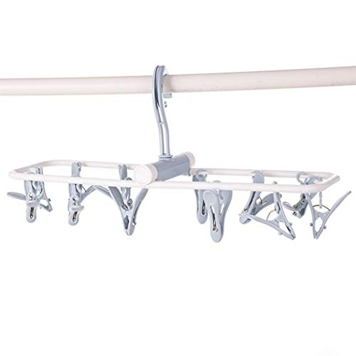 Falytemow Clip and Drip Hanger Folding Portable Travel Socks Hanger Underwear Hanger with 2 x 12 Clothespins, Hanger for Drying Towels, Bras, Baby Clothes, Plastic Laundry Sock Drying Hanger