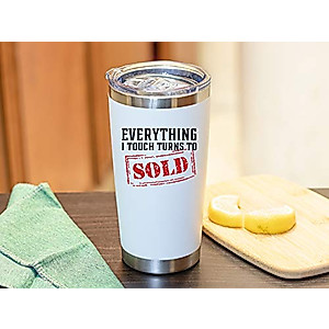 KLUBI Real Estate Gifts Coffee Mug- Everything I Touch Turns to Sold 20oz White Tumbler/Mug for Coffee- Gift Idea for a Real Estate Agent, Realtor, Women, Men, Closing, House