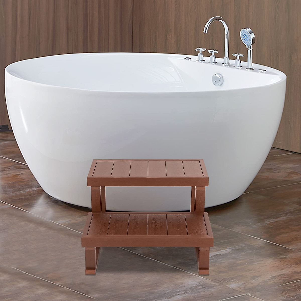 LIYUANJUN Hot Tub Steps, Spa Ladder with Allen Key for Any Hot Tub Shape and Size(3.28FT High) Outdoor Universal Pool Support Steps Large Non Slip Treads 23.62 * 21.46 * 15.75Inch (Brown)