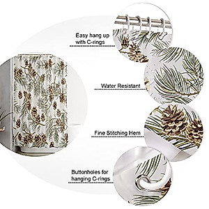 Infinidesign Shower Curtain Sets with Non-Slip Rugs Bath Mat Toilet Lid Cover and 12 Hooks Waterproof Fall Pinecone Bath Sets Autumn 4Pcs 36x72 Inch