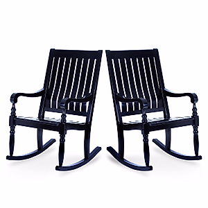 Cambridge Casual Montrose Solid Wood Oversized Rocking Chair Black, Set of 2