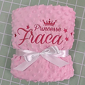 Embroidery Baby Blankets for Girls with Name - Personalized Baptism Gifts - Custom Baby Blanket with Name and Princess Little Star - Super Soft Security Newborn Blankets - Pink Color