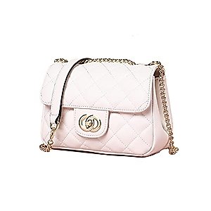 Plergi Small Genuine Leather Crossbody Quilted Handbag with Chain Strap Lightweight Cellphone Purse for Women