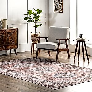 nuLOOM Desna Machine Washable Faded Vintage Area Rug, 9' x 12', Peach