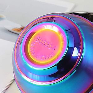 Large Rainbow 304 Stainless Steel Bowl Set of 4, Double-Walled Heat Insulation Anti-Scalding Kitchen Soup Bowls, Drop Resistance Children Bowl Salad Bowl Set for Mixing (5.1 Inches Diameter)