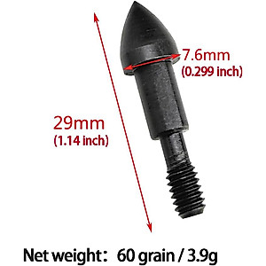 ZSHJGJR Archery Arrow Field Points 60 Grain Bullet Point Arrow Tips Screw in Broadheads for Hunting Shooting Partice 12/24 Pieces (12Pieces)