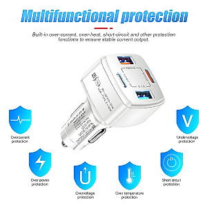 Car Charger Adapter, 4 Ports 2 USB Fast Car Phone Charger, 38W PD Type-C QC3.0, Multi-Port Smart Quick Charger with LED Light, Compatible with iPhone 13 12 11 Pro Max, Galaxy and More (White-4/1PCS)