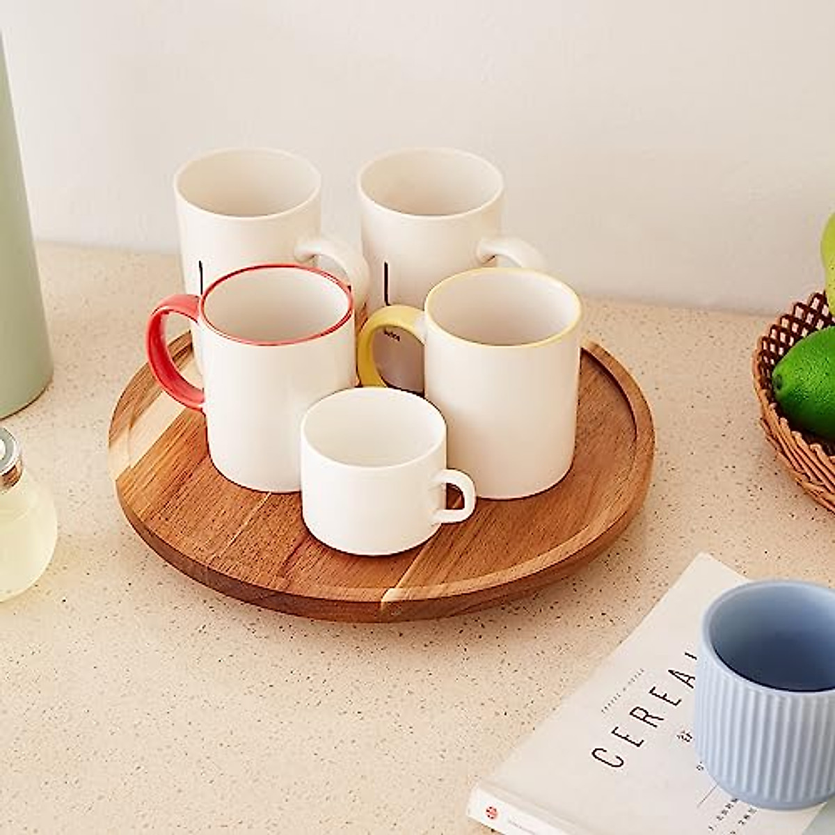 12" Acacia Wooden Lazy Susan Organizer for Kitchen Turntable Rotating Spice Rack Cake Stand Suitable for Home Decor, Dining Table Centerpiece, Spices Fruits Makeup Organization Decoration Brown