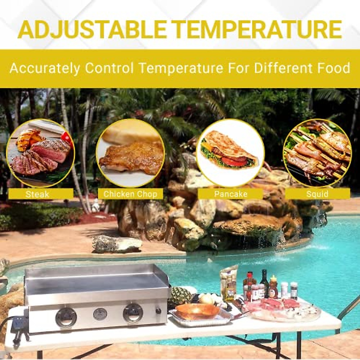 AMS Fireplace Le Griddle |2 Burner Outdoor 304 Stainless Steel Griddle 30 inch | (Natural Gas, Two Burner Griddle)18,000 BTU's Tasty Cooking - Outdoor Clothing Cover Included. Made in France (GFE75)