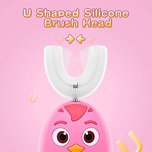 Twinto Electric Toothbrush Kids, U-Shaped Children's Toothbrush, Waterproof Cordless Rechargeable Toothbrush Teeth Whitening for 3-6 Years Boys Girls (Pink)