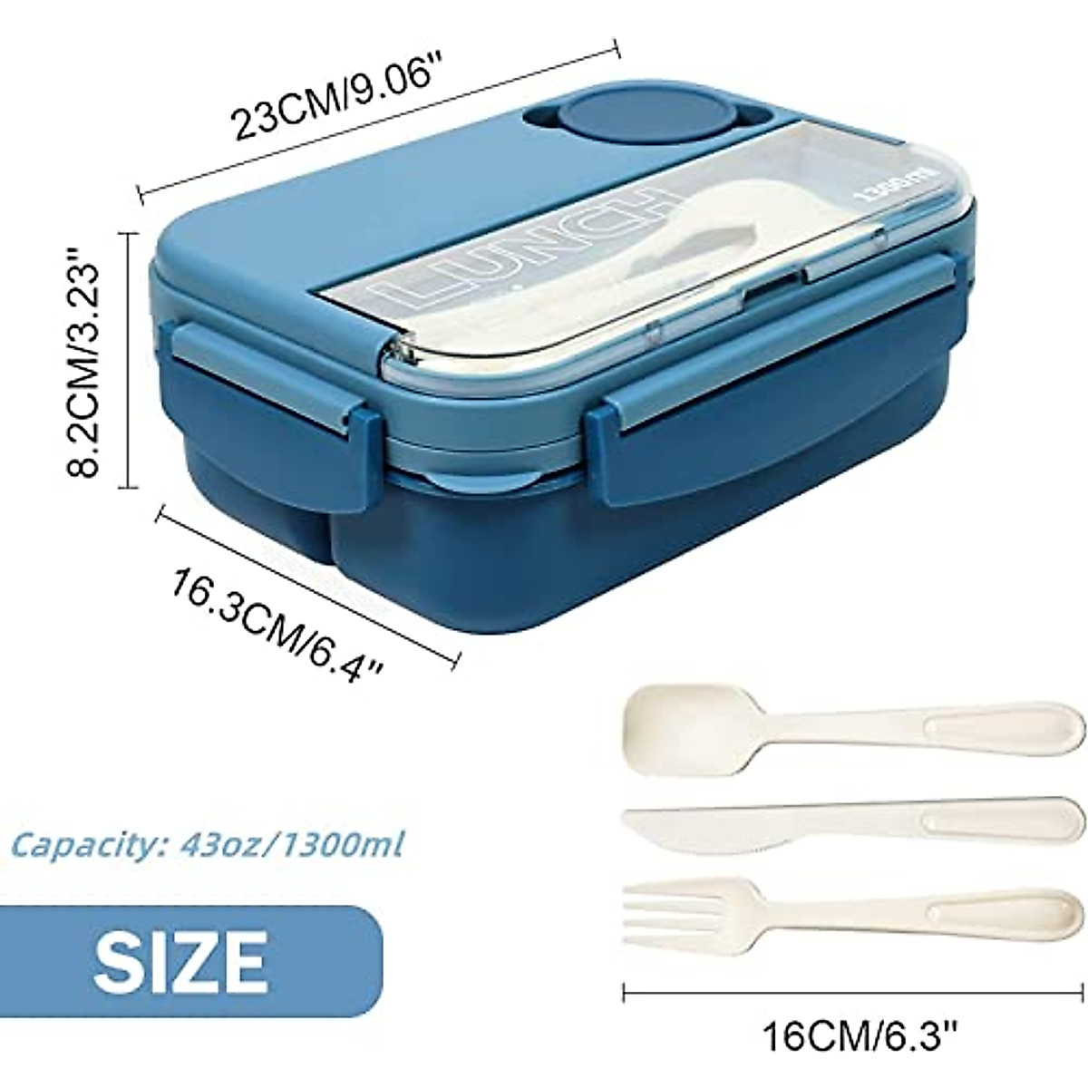 Puraville BPA-FREE Bento Lunch Box for Kids Toddlers Adults,1300ML Microwavable Leak-Proof Bento Box with 4 Compartments for Work,School,Picnic,Blue